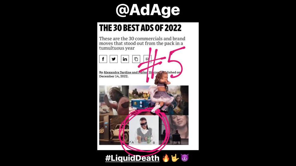 Sam Cadman: Liquid Death – Number 5 in AdAge’s top 30 commercials of 2022